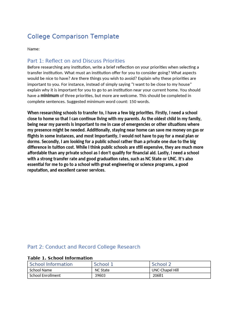 College Comparison Template | PDF | Course Credit