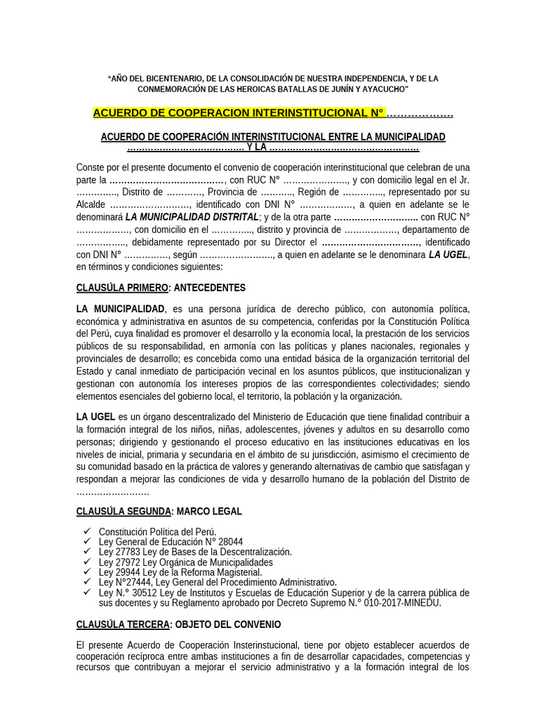Acuerdo de Cooperacion ............... | PDF | Gobierno local | Perú