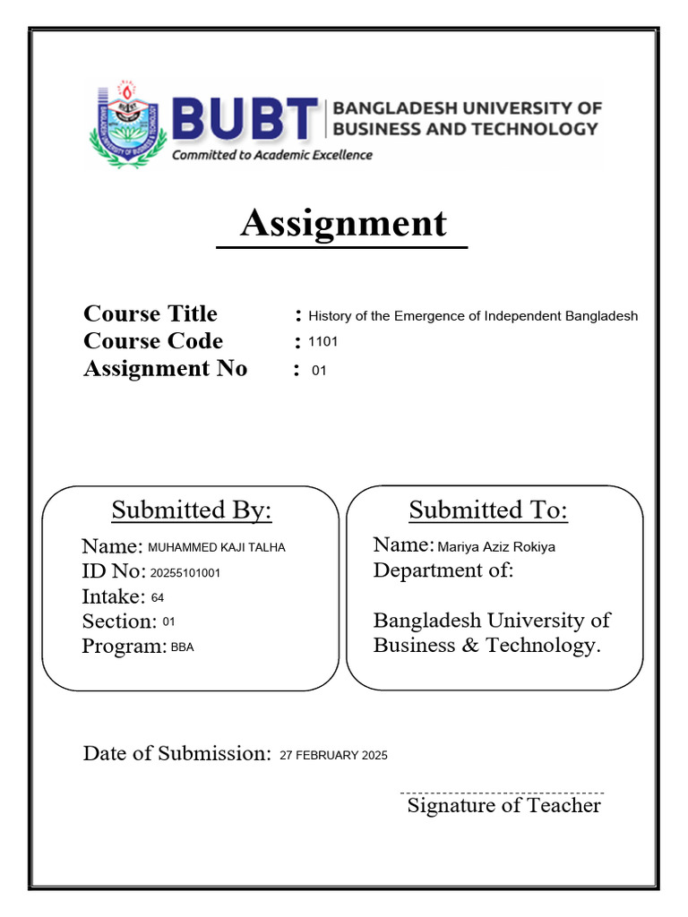Bubt Assignment Cover Page | PDF