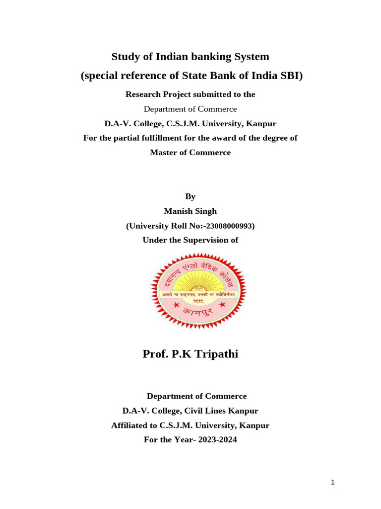 Study of Indian Banking System | PDF | Banks | Reserve Bank Of India