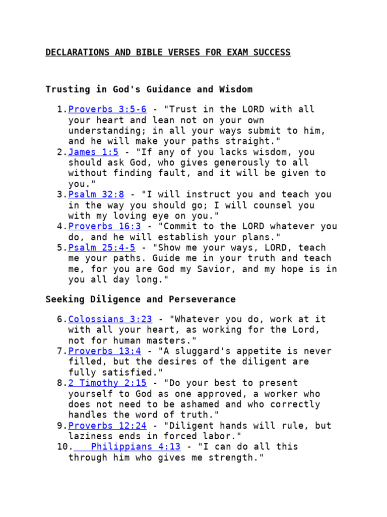 Declarations and Bible Verses For Exam Success | PDF | Book Of Proverbs ...