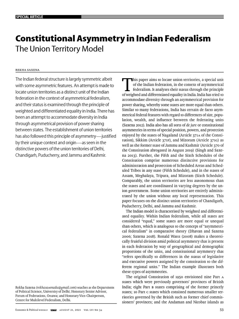 Asymmetrical Federalism in India | PDF | Government