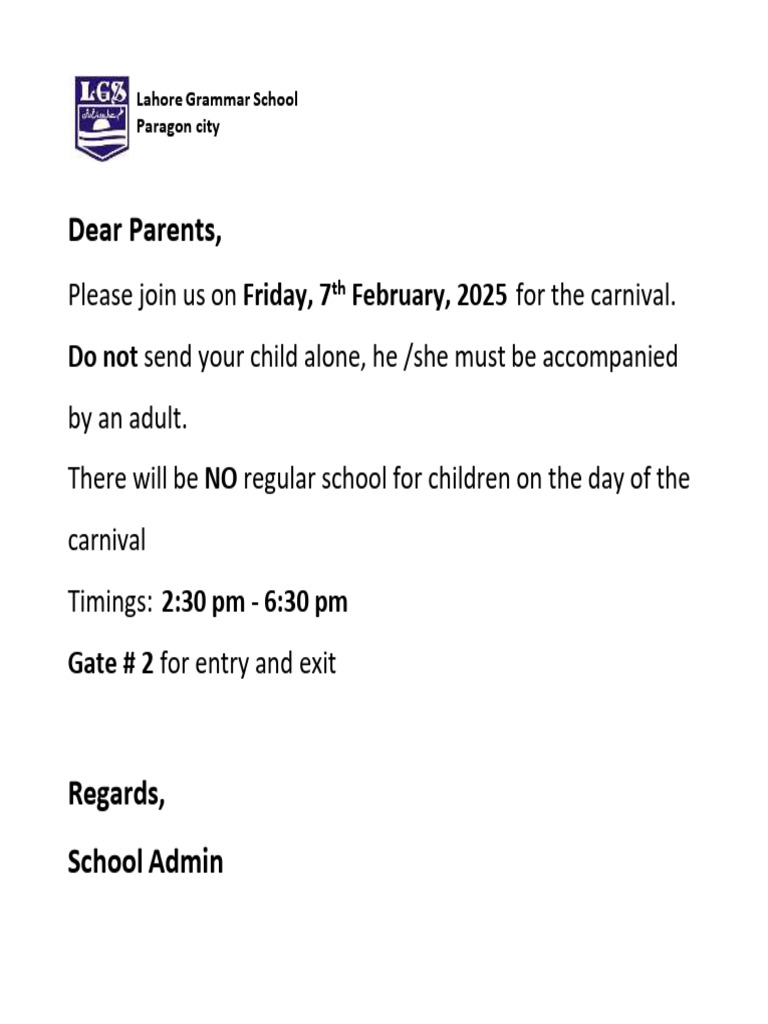 Carnival Notice For Parents 2025 | PDF