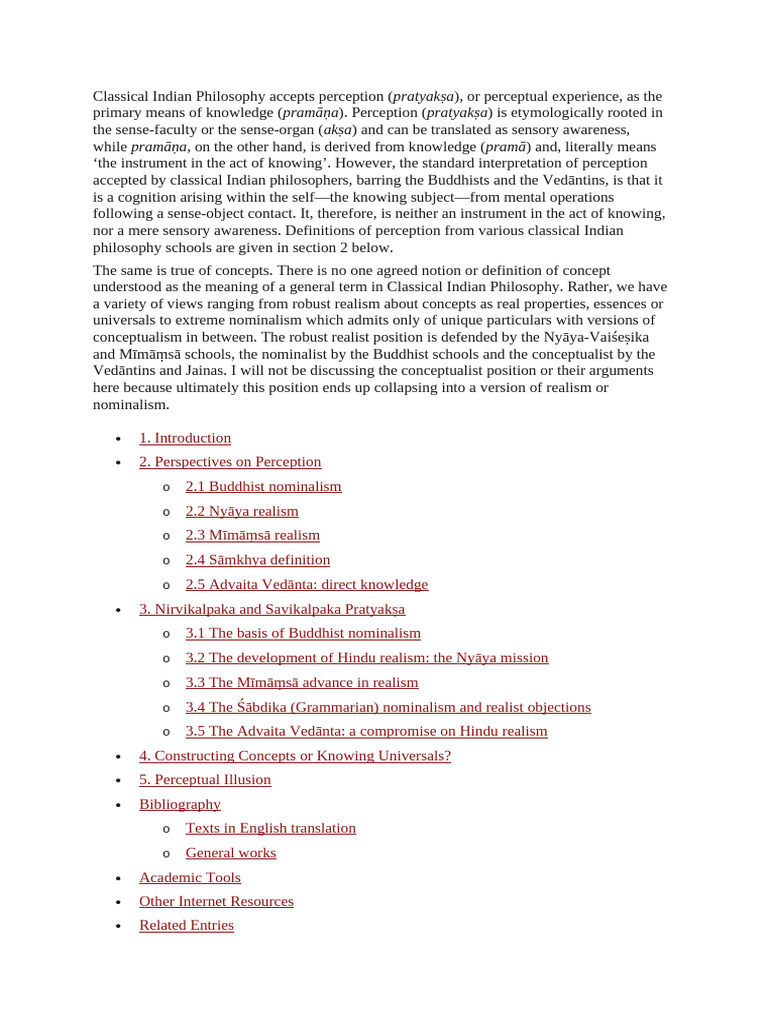 Classical Indian Philosophy Stanford | PDF | Idealism | Perception