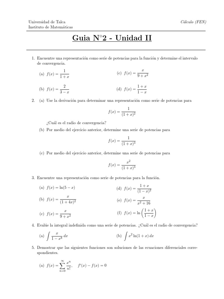 Guia 2-U2 | PDF | Integral | Relaciones matematicas