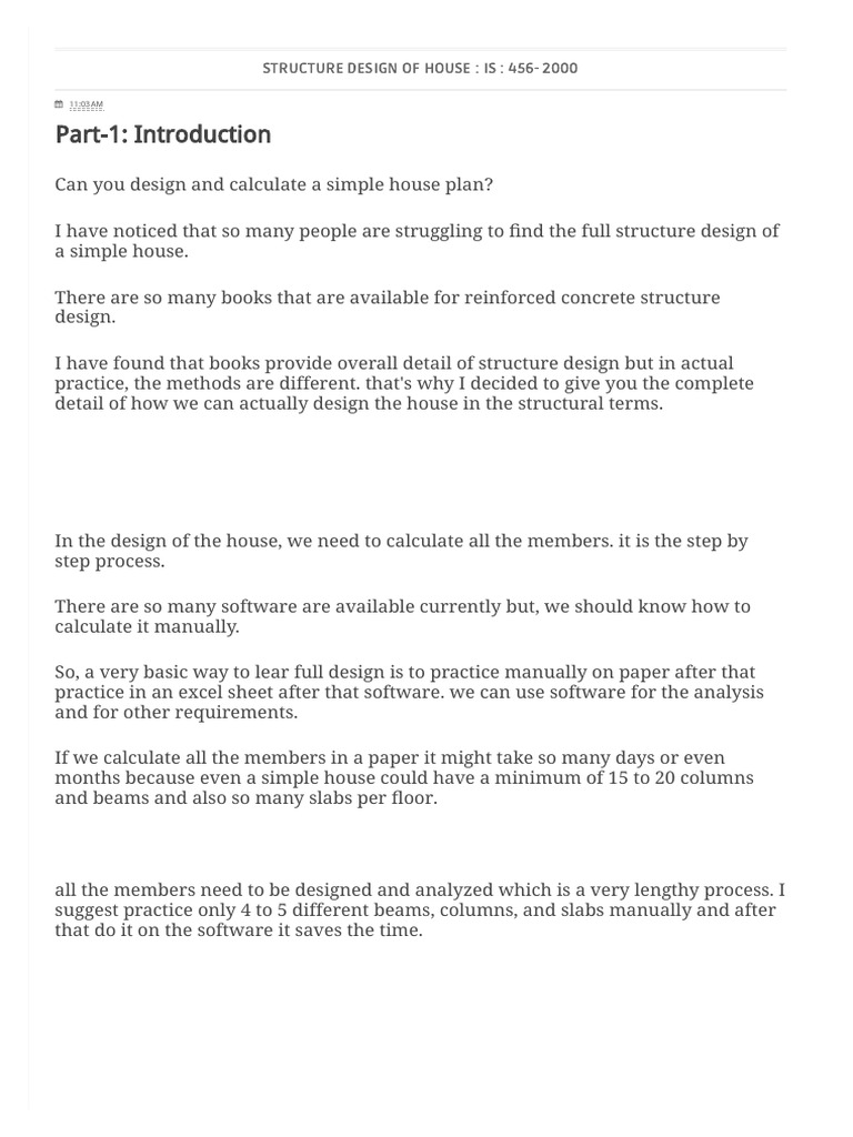 Part 1 Structure Design of House - IS - 456 - 2000 Learn Everything | PDF | Structural Load ...