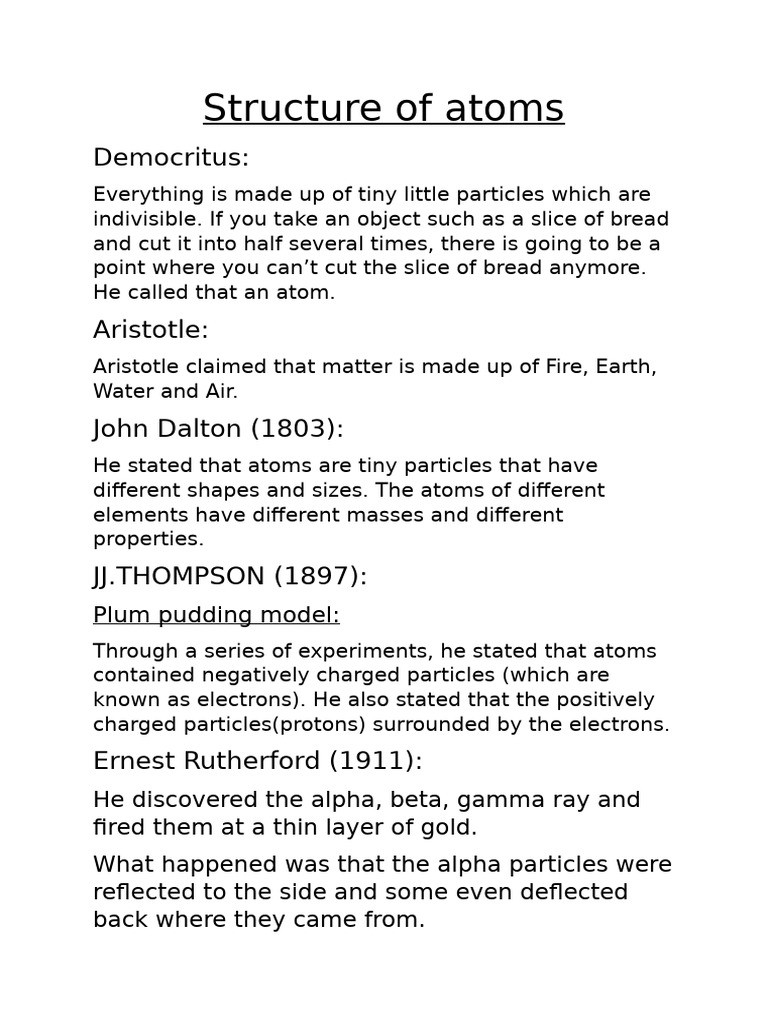Structure of Atoms Notes | PDF | Atoms | Atomic Nucleus