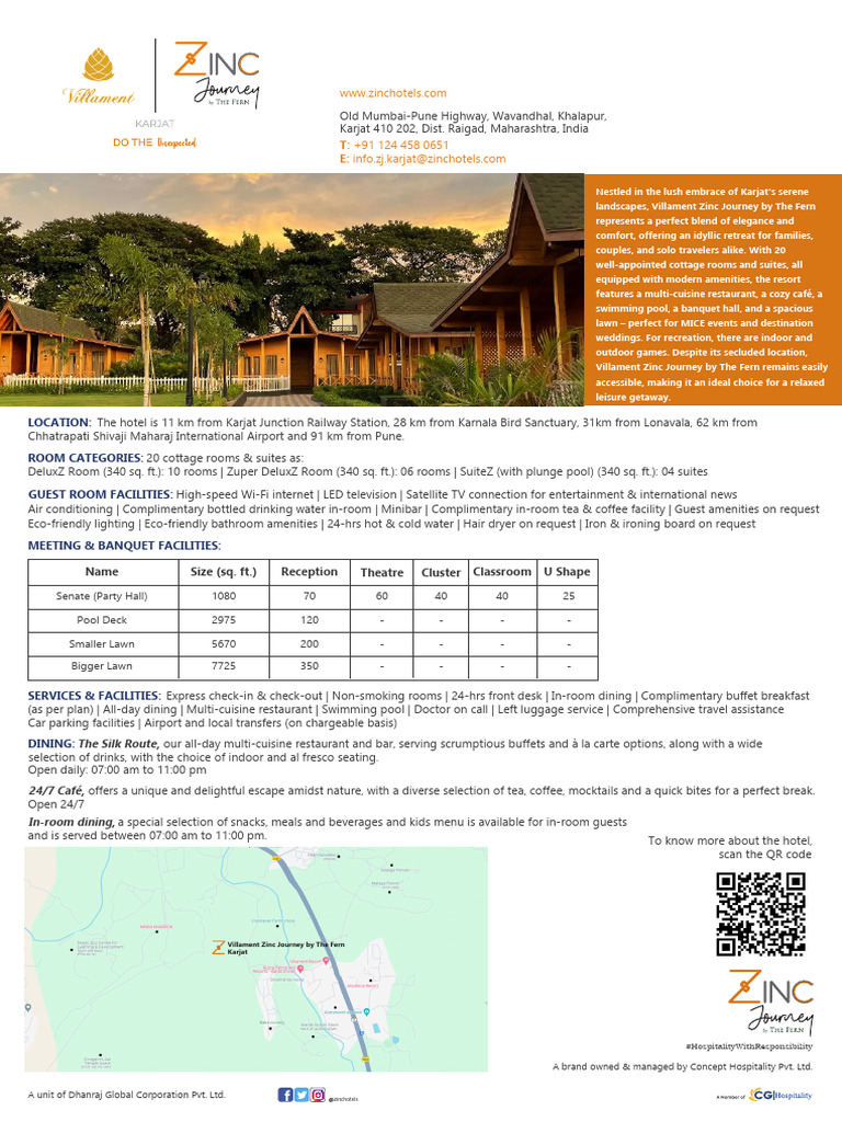 Villament Zinc Journey by The Fern Karjat Factsheet | PDF | Restaurants