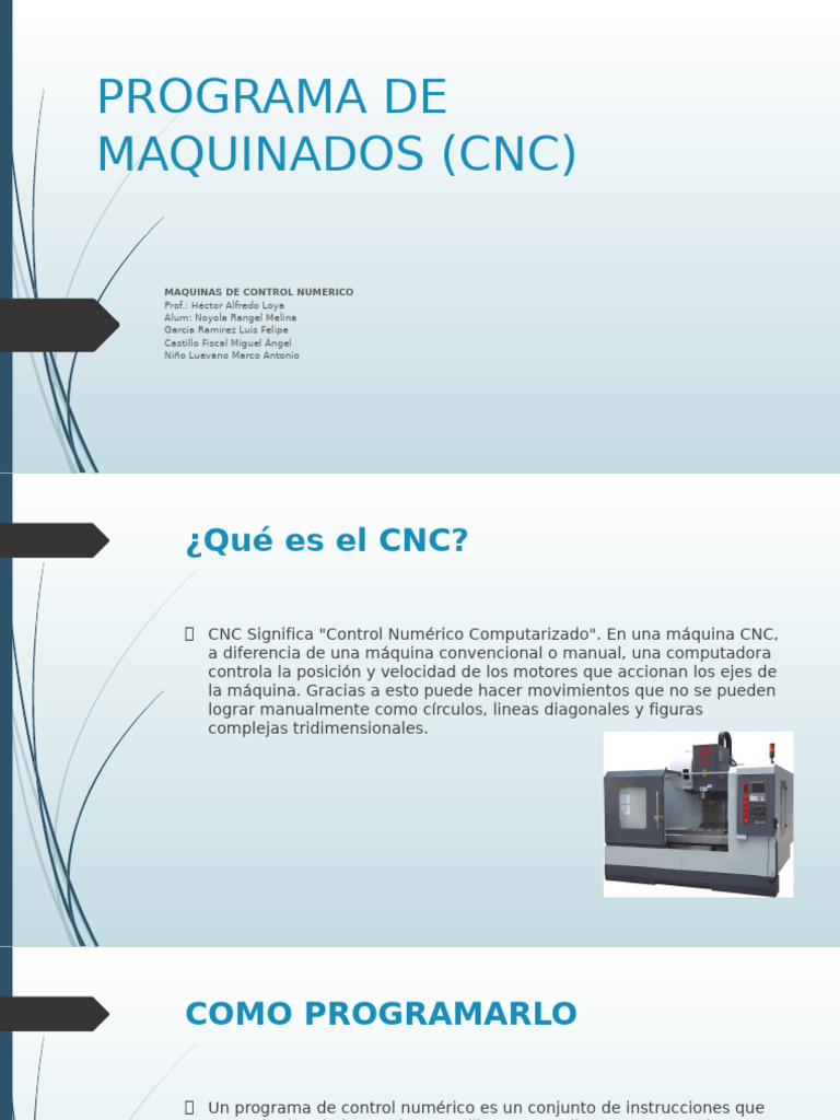 PROGRAMA DE MAQUINADOS (CNC) Equipo 5 | PDF | Control numerico | Informática