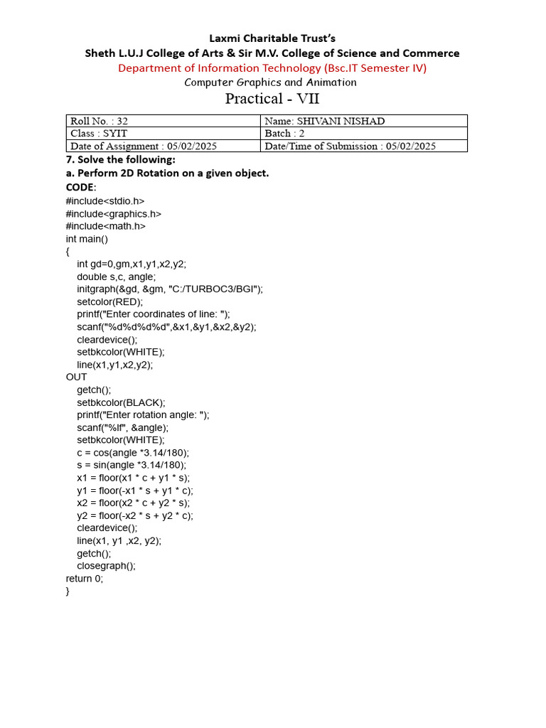 CGA PRACTICAL - VII and IX | PDF | Computing | Computer Programming