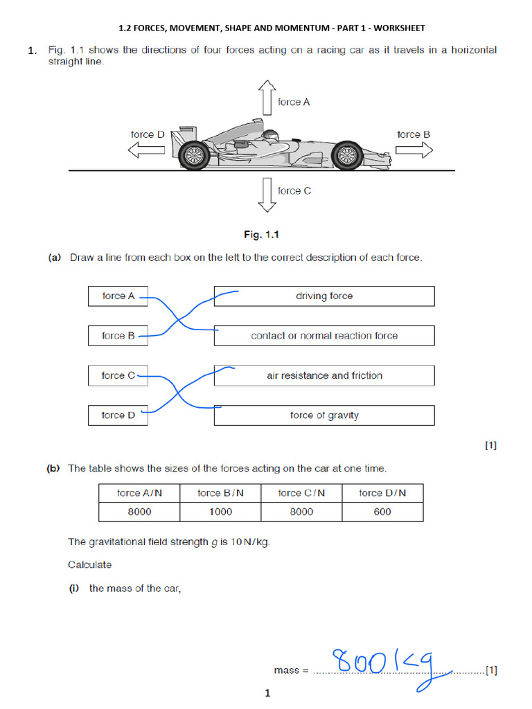 1.2 Forces, Movement, Shape and Momentum - Part 1 - Qns | PDF