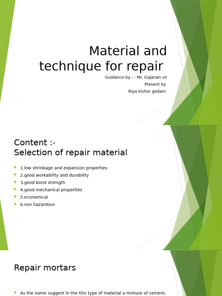 Repair Techniques and Materials Overview | PDF