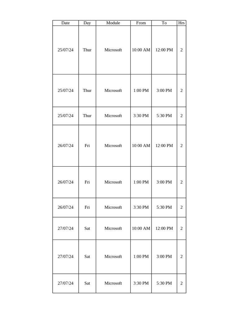 Skill Training Class Schedule - MCE (Links Till 9th August 2024) | PDF
