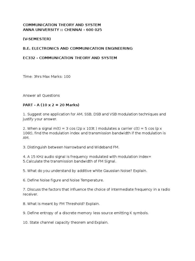 Ec332 - Communication Theory and System | PDF | Frequency Modulation | Modulation