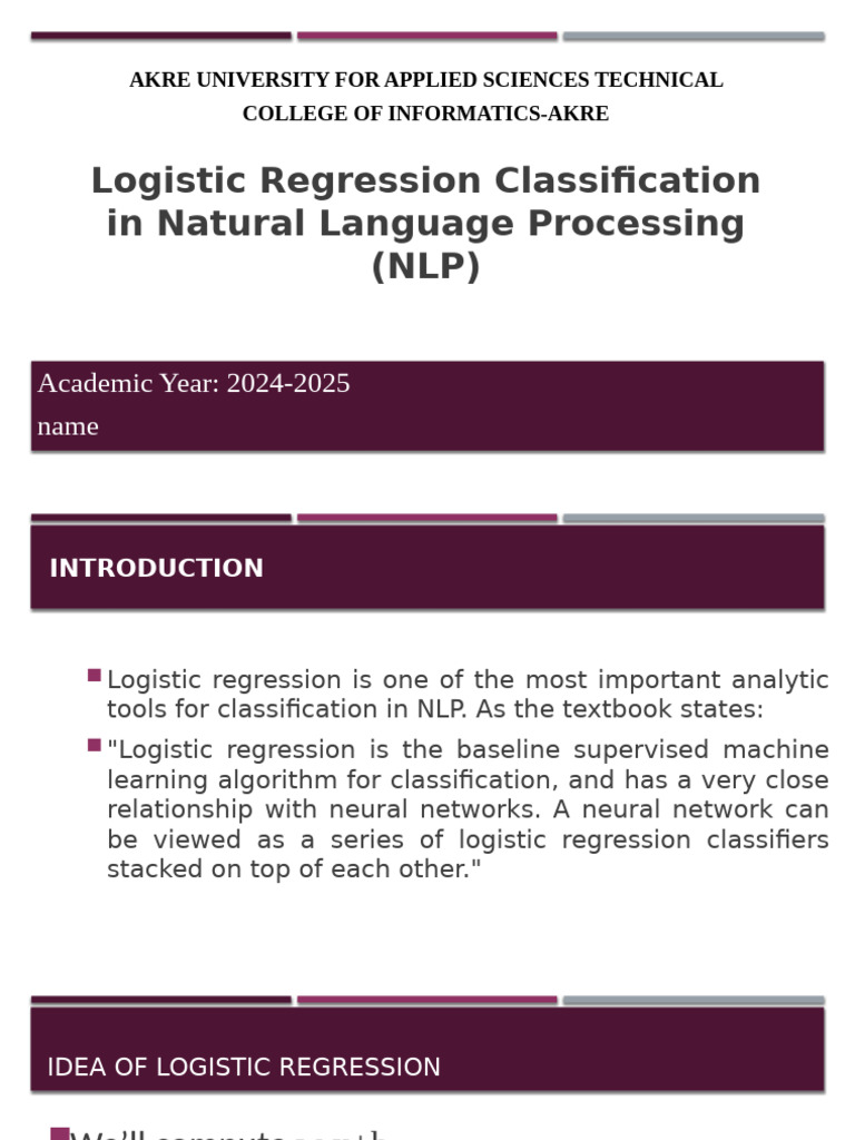 Logistic Regression Classification in Natural Language Processing (NLP) Final | PDF ...