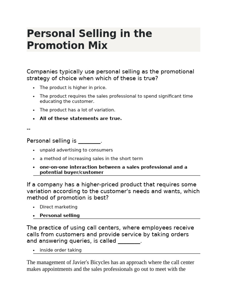Personal Selling in the Promotion Mix | PDF | Sales | Business Economics