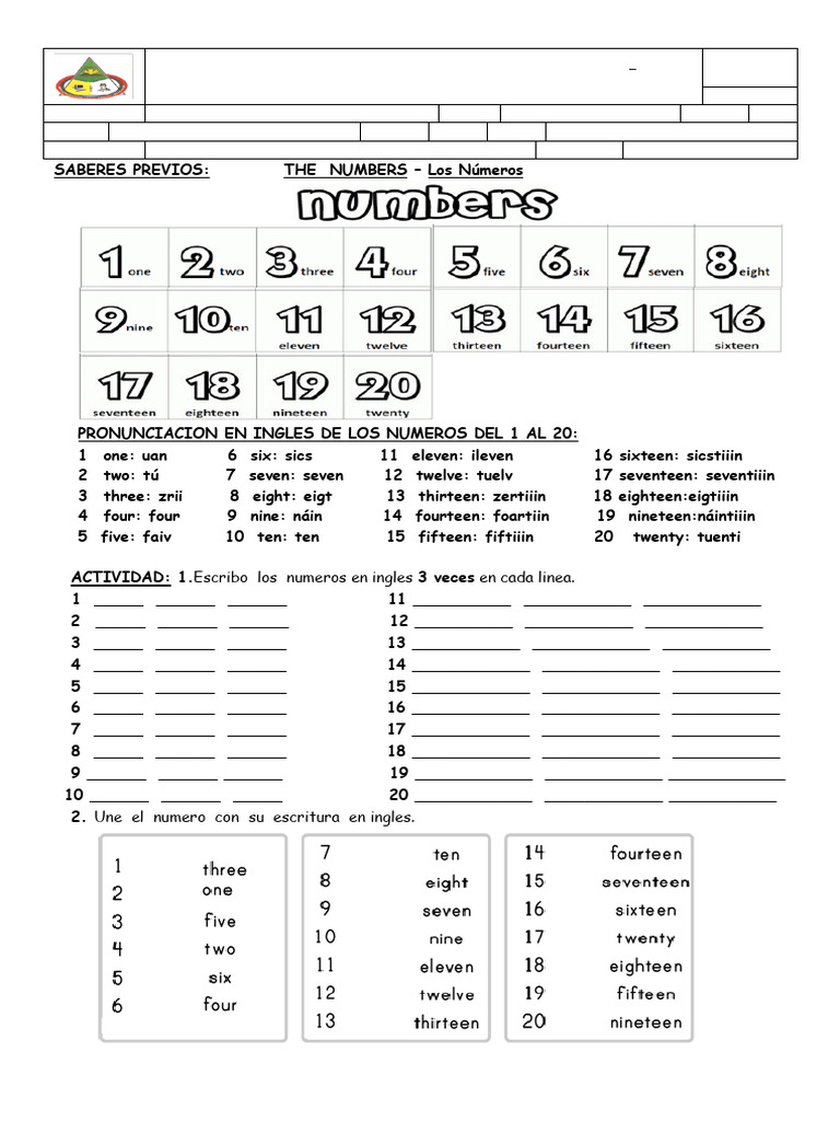 Guia de Ingles Numeros 1 Al 20 | PDF