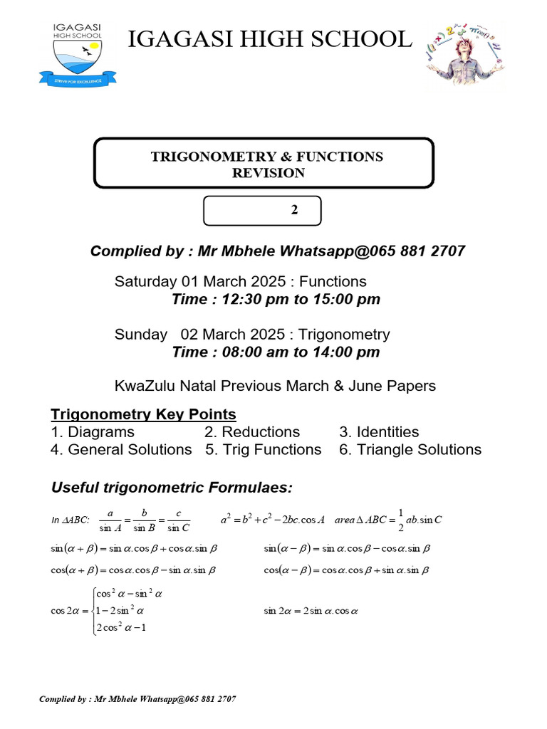 Grade 12 Functions & Trigonometry Revision 2025 | PDF | Trigonometry ...