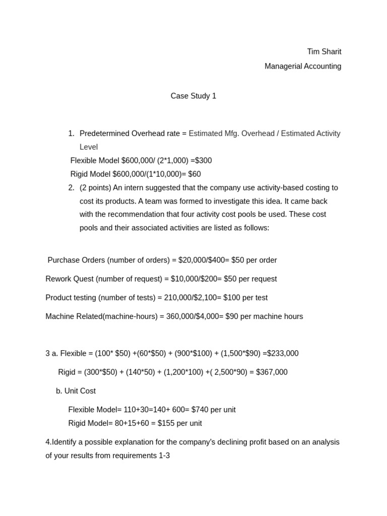 Managerial Accounting Case Study Analysis | PDF