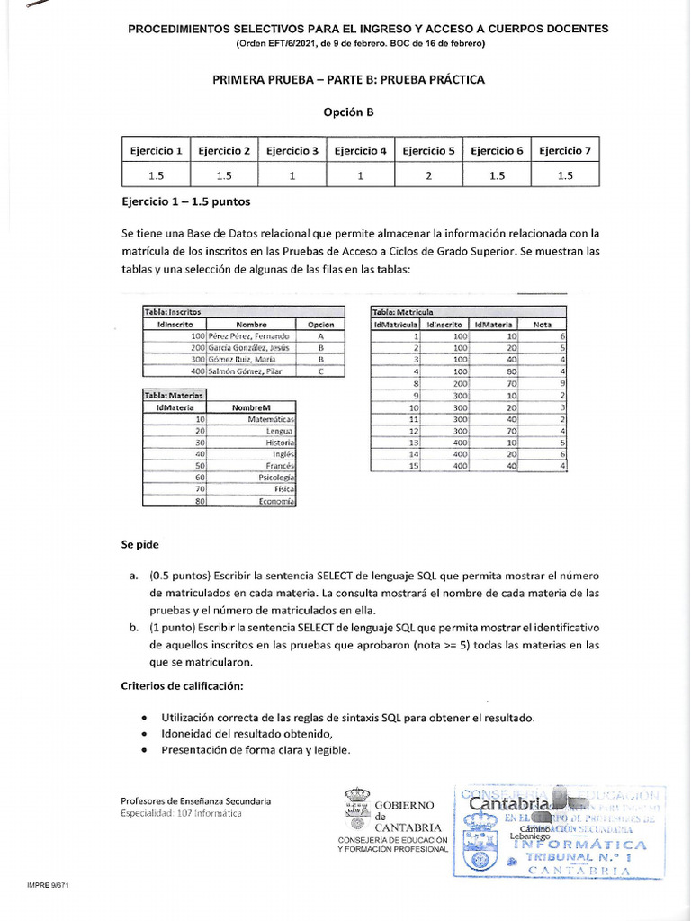 CS EnunciadoParteBOpcionB Inform Tica | PDF