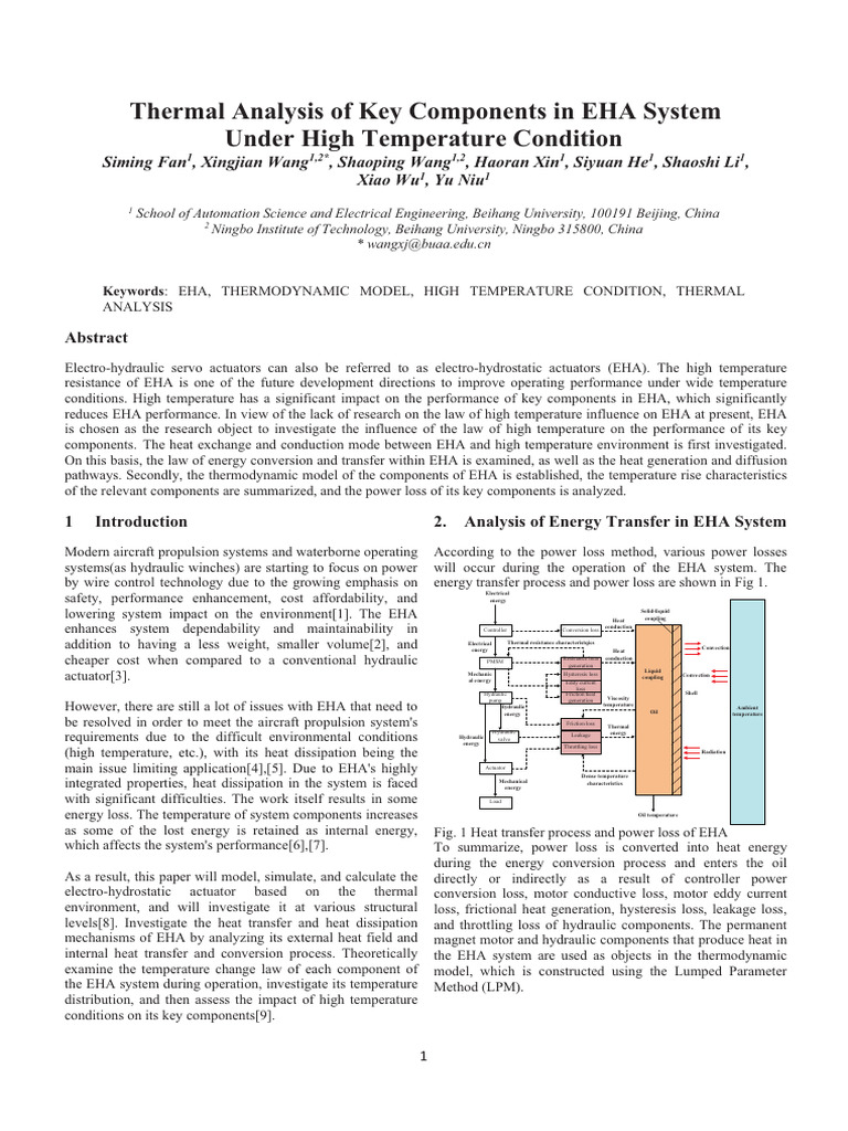 Thermal Analysis of Key Components in EHA System Under High Temperature ...