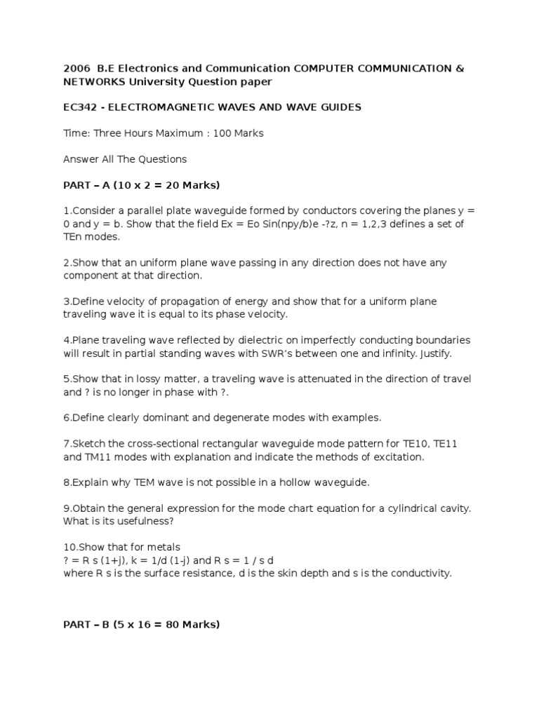 Ec342 - Electromagnetic Waves and Wave Guides | PDF | Waveguide | Waves