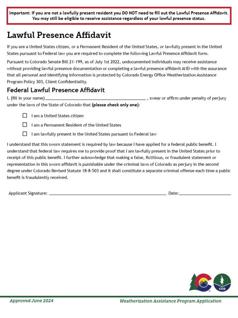 CEO Lawful Presence Affidavit | PDF
