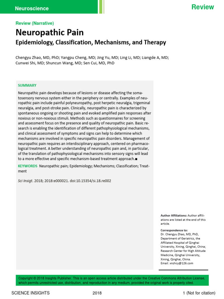 Neuroscience Neuropathic Pain Epidemiology, Classification, Mechanisms ...