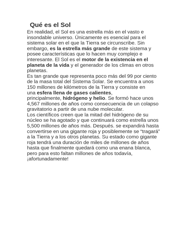 Qué Es El Sol | PDF