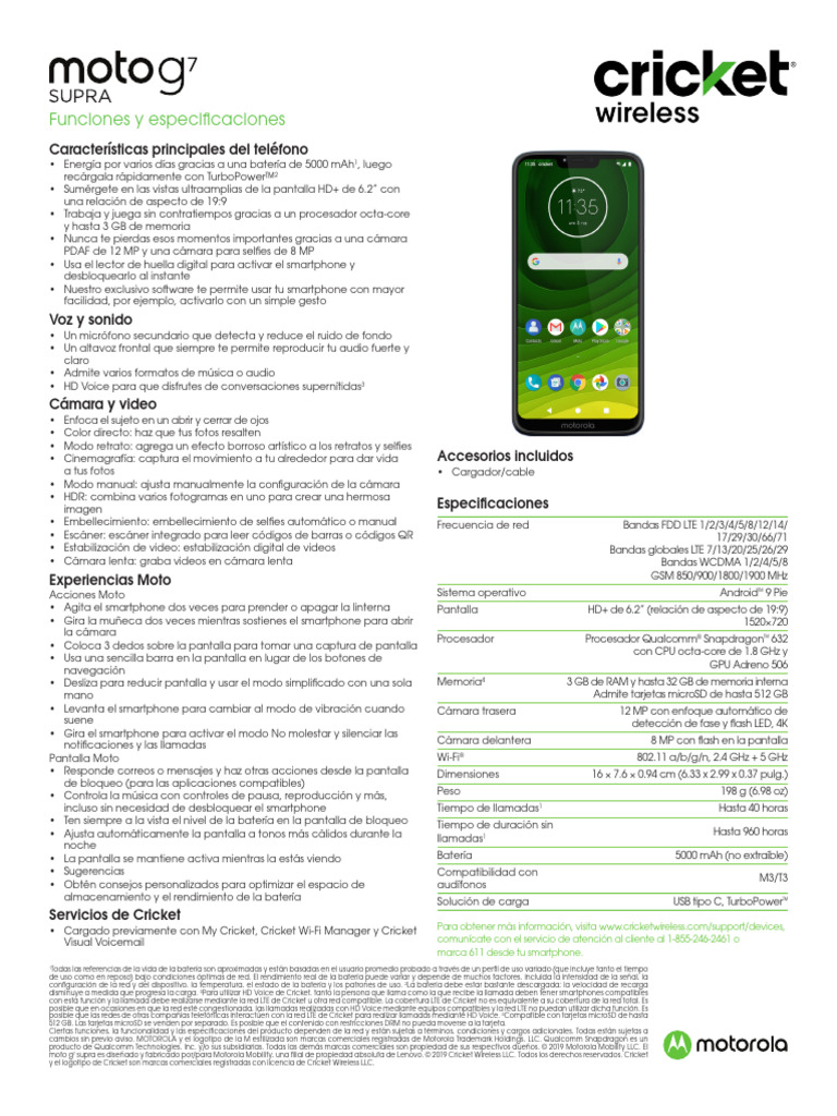 Moto g7 Supra Specs Es | PDF | Cámara | Smartphone