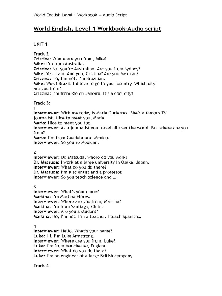 World English 3e Level 1 Workbook Audio Scripts | PDF | Stephen Hawking ...