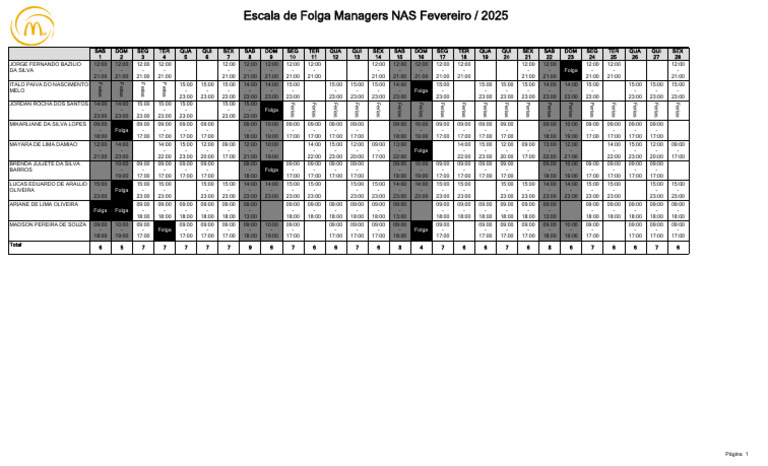 Escala de Folga Gerencial | PDF