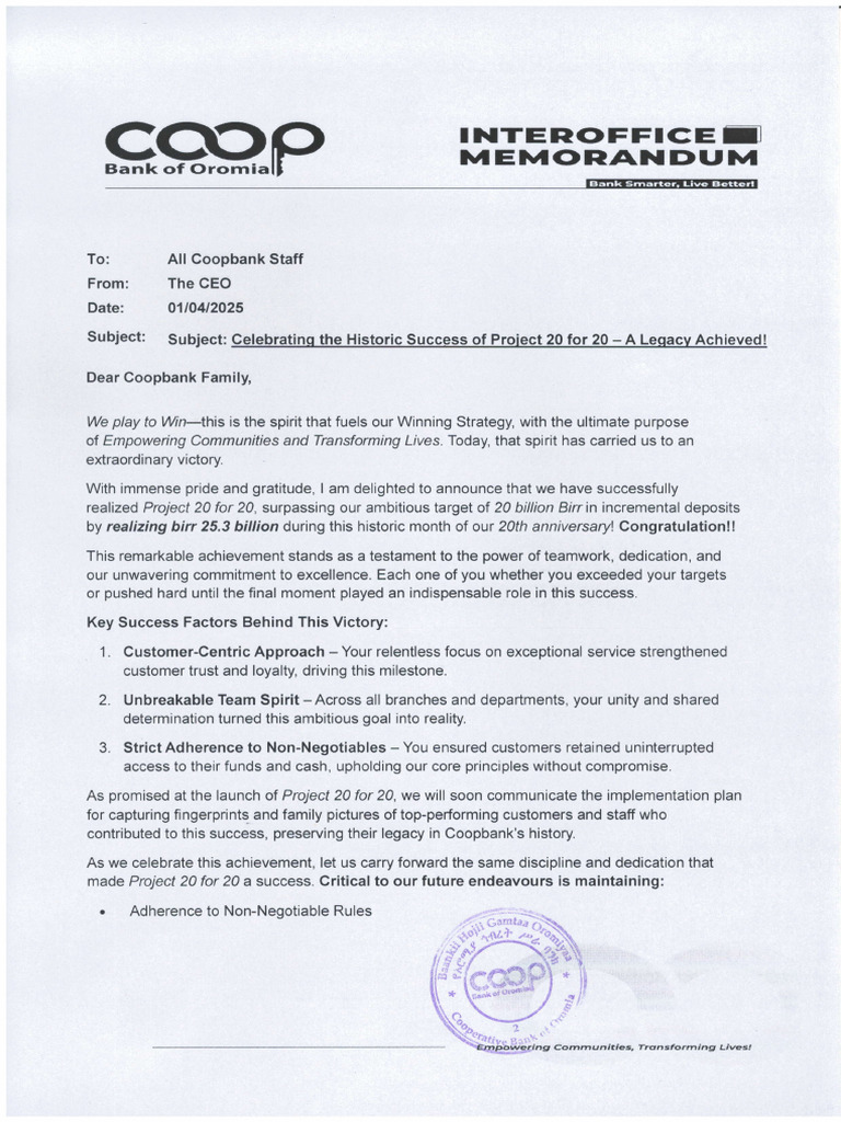 Coopbank Celebrates Project 20 for 20 Success | PDF | Disciplines ...