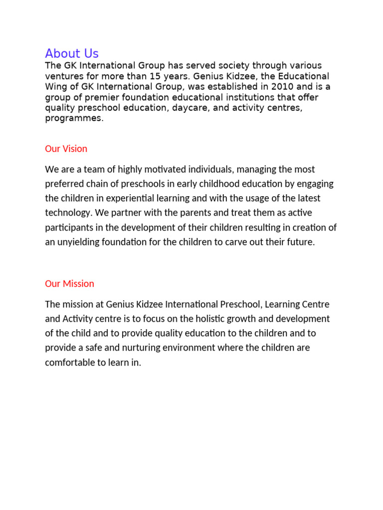 Genius Kidzee Prospectus | PDF | Learning | Literacy