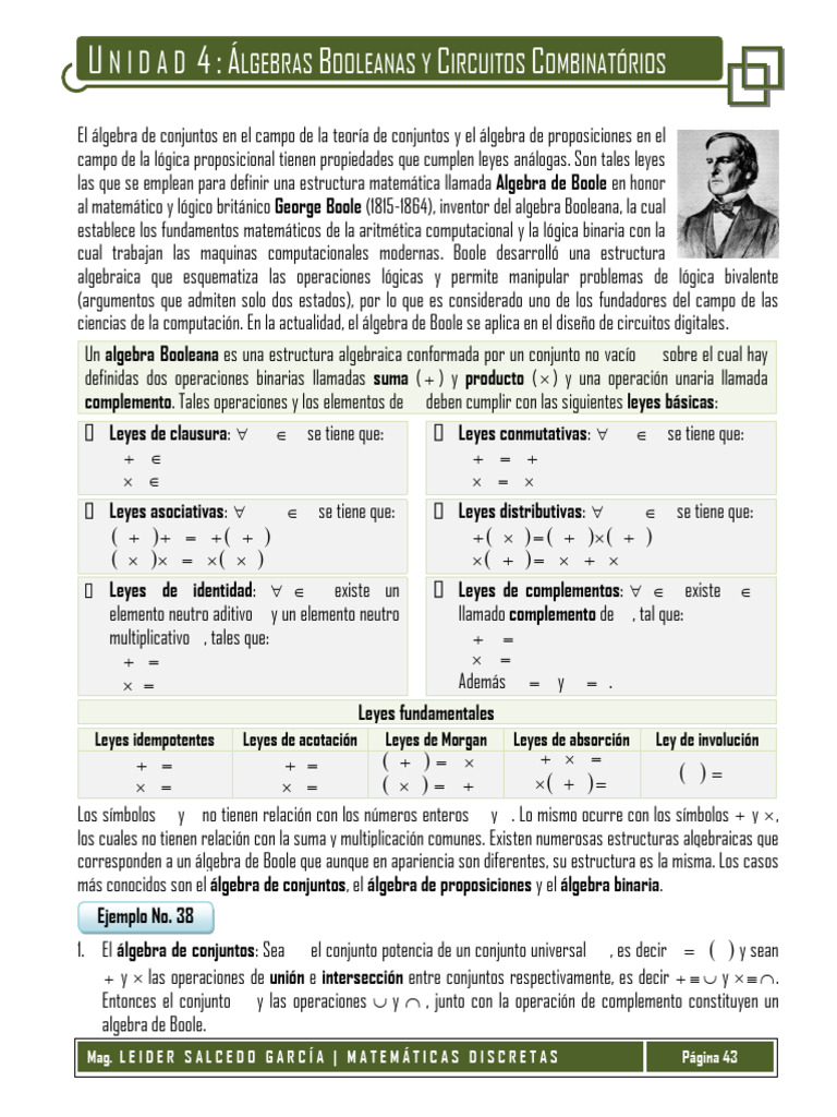 Unidad 4 - Algebra Booleana y Circuitos Combinatorios | PDF | Puerta lógica | Álgebra de Boole