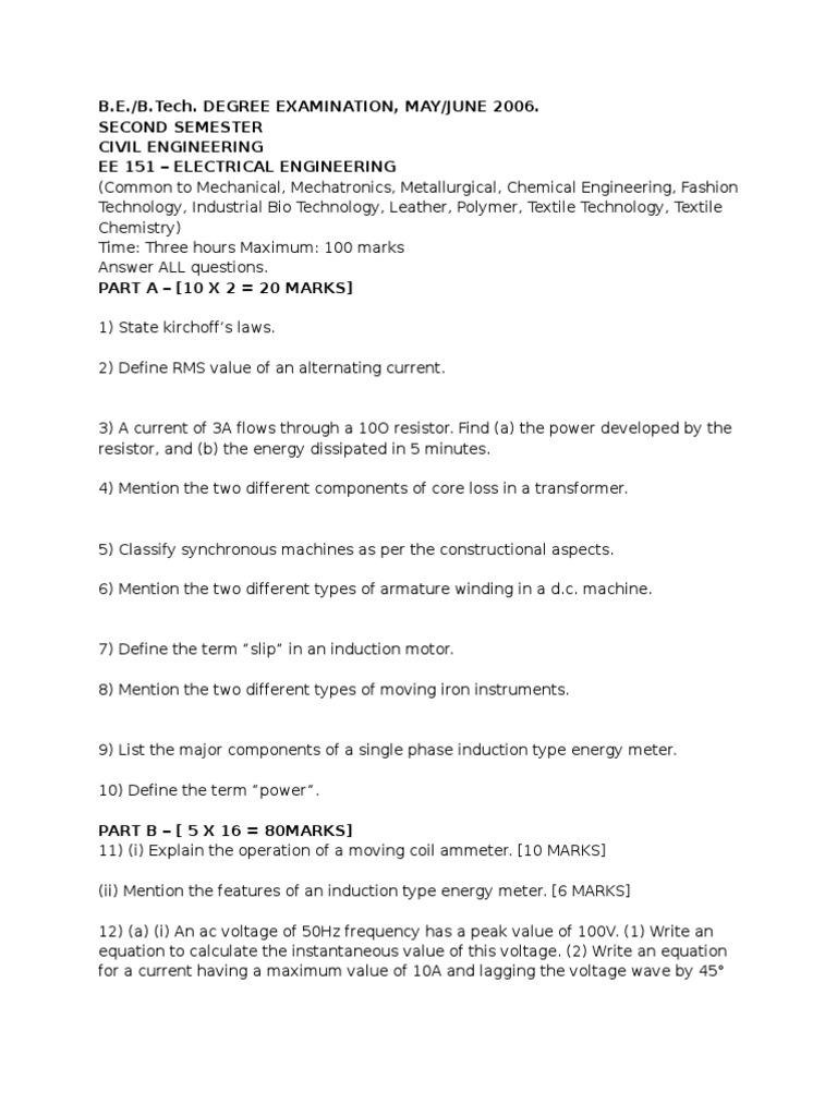 Ee 151 - Electrical Engineering | PDF | Capacitor | Alternating Current
