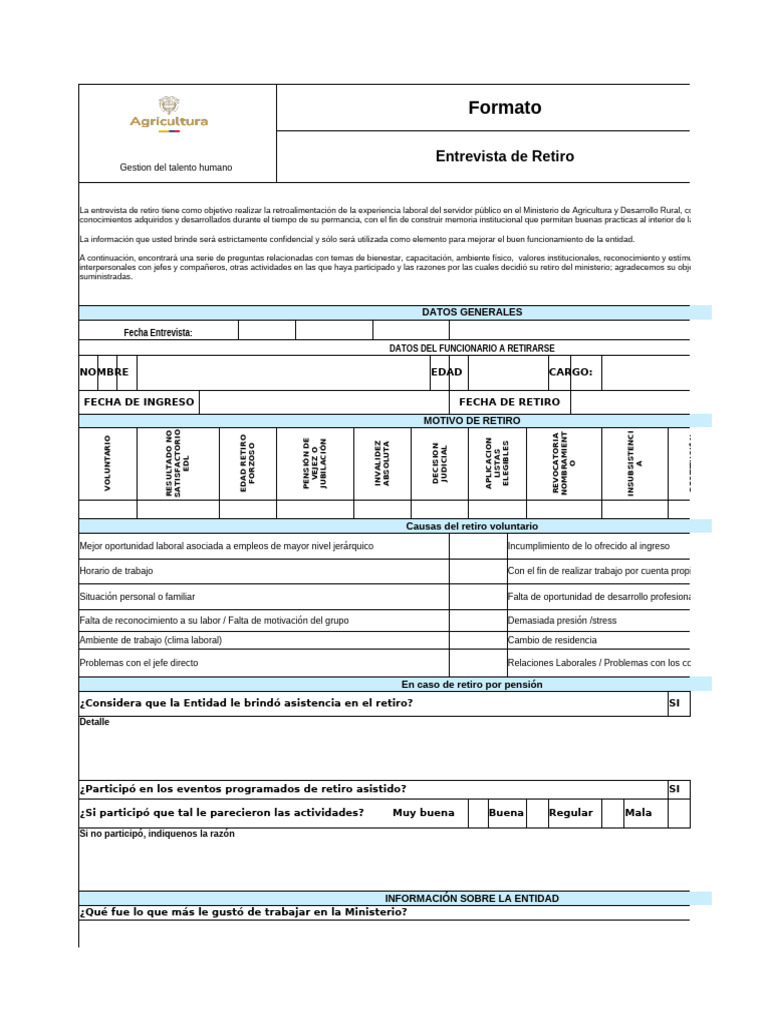 Formato Entrevista de Retiro V3 | PDF