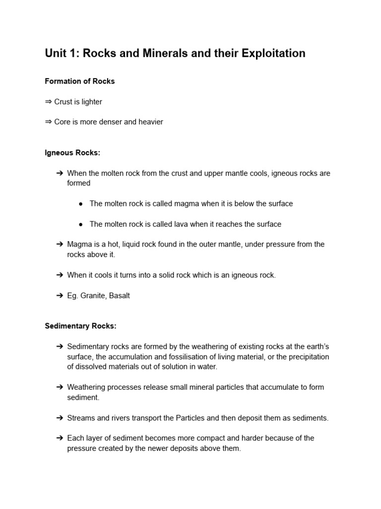 Unit 1_ Rocks and Minerals and their Exploitation (2) | PDF | Rock ...