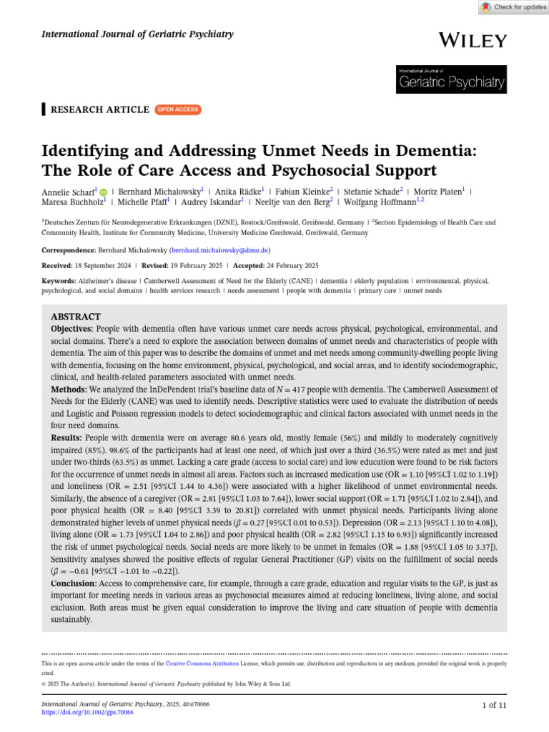 Int J Geriat Psychiatry - 2025 - Scharf - Identifying and Addressing ...