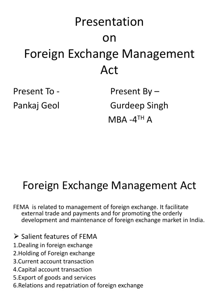 Presentation On Foreign Exchange Management Act | PDF