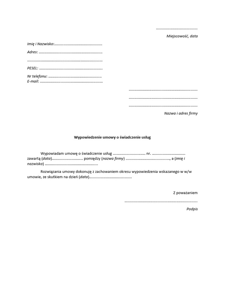 Wypowiedzenie Umowy | PDF