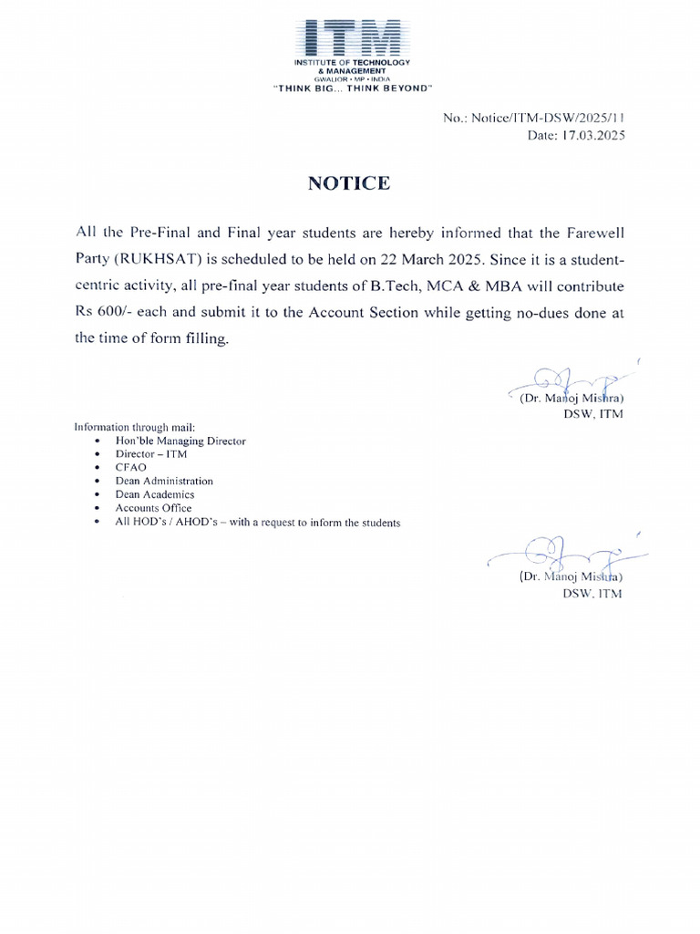 Farewell contribution Notice | PDF