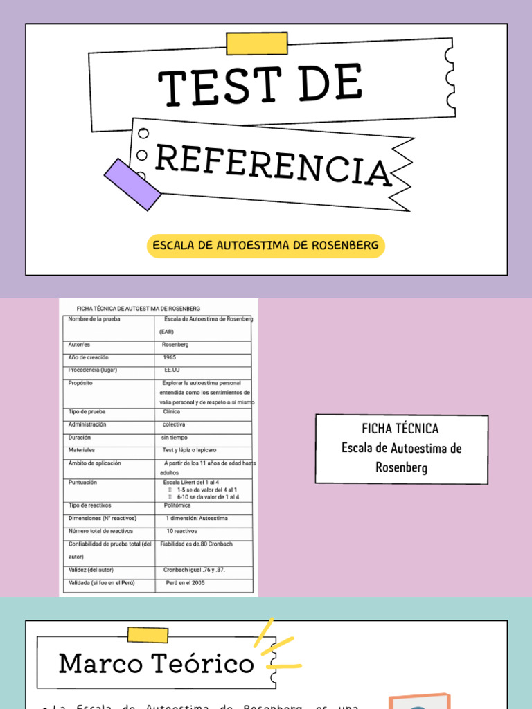 Test de Referencia (Escala de Autoestima de Rosenberg) | PDF