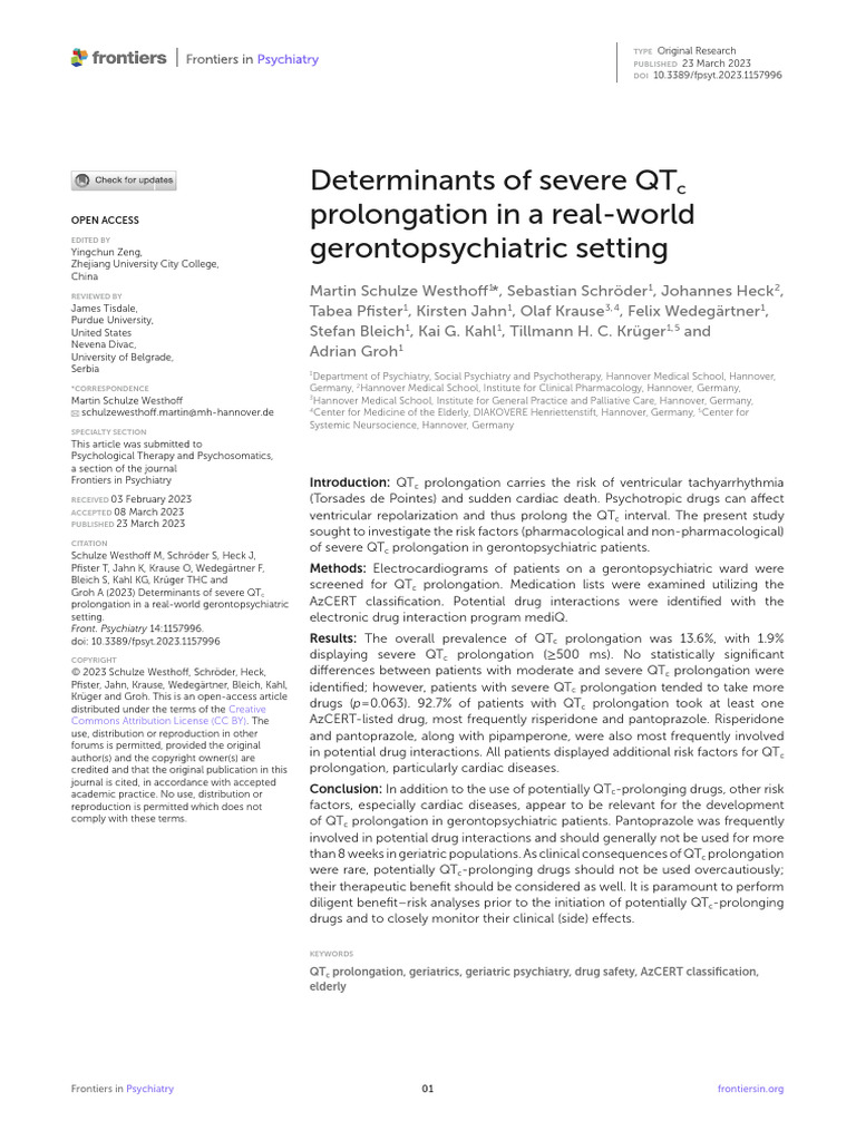 Determinants of Severe QTC Prolongation in A Real-World ...