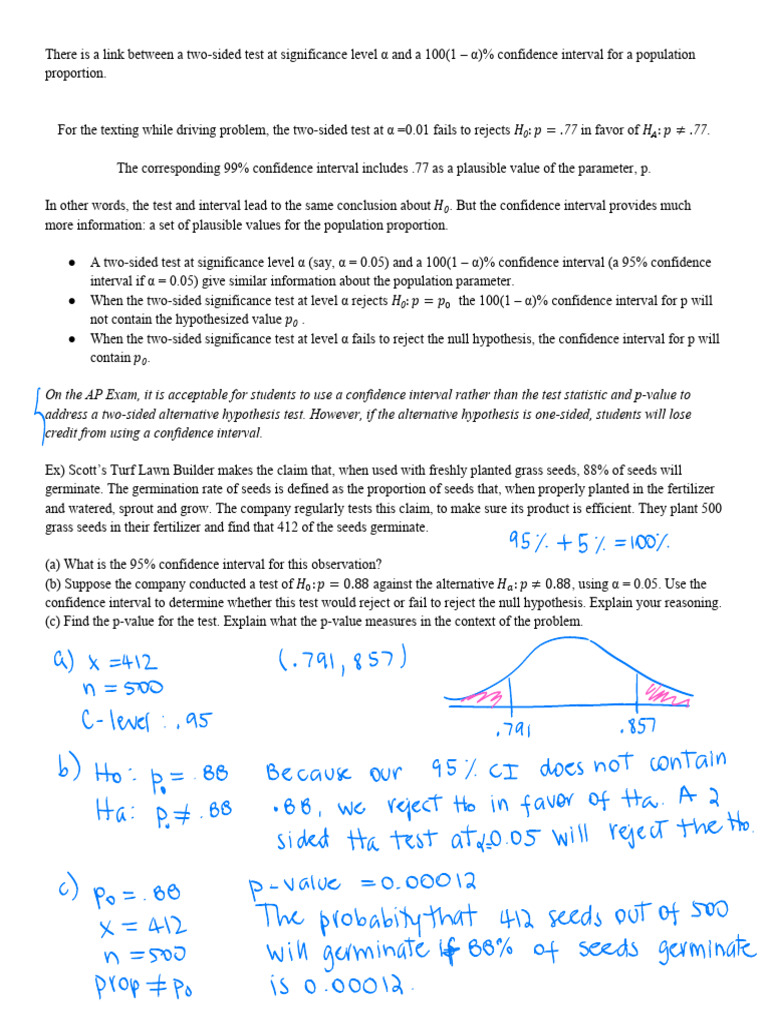 Notes 4 - Confidence Intervals and Significance Tests | PDF | P Value ...
