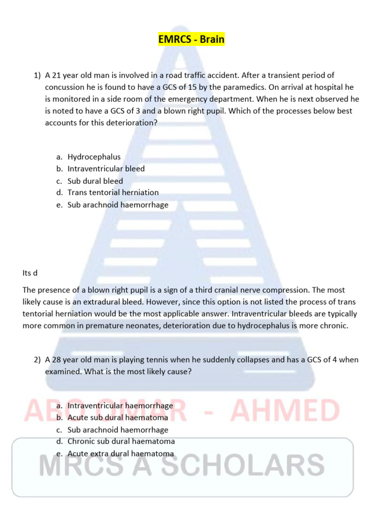 emrcs Brain | PDF | Nervous System | Neurology