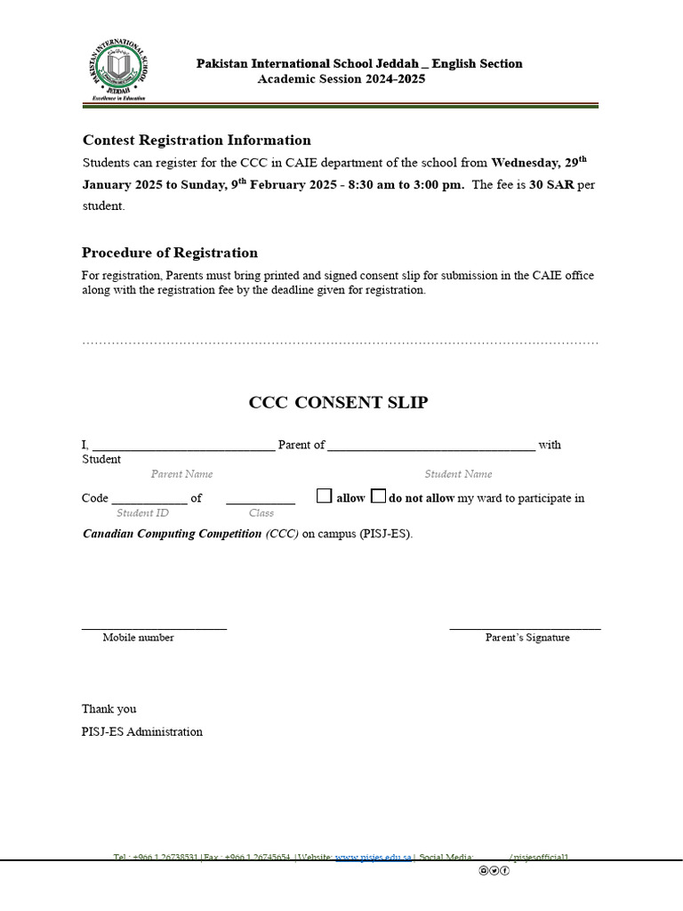 CCC Registration Details for Parents | PDF