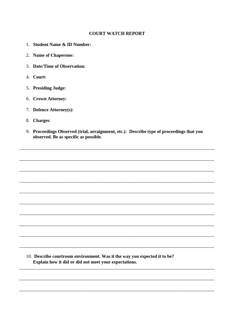 Court Observation Report Template | PDF | Courtroom | Justice