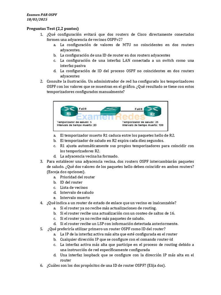 Examen OSPF | PDF | Enrutador (Computación) | Dirección IP