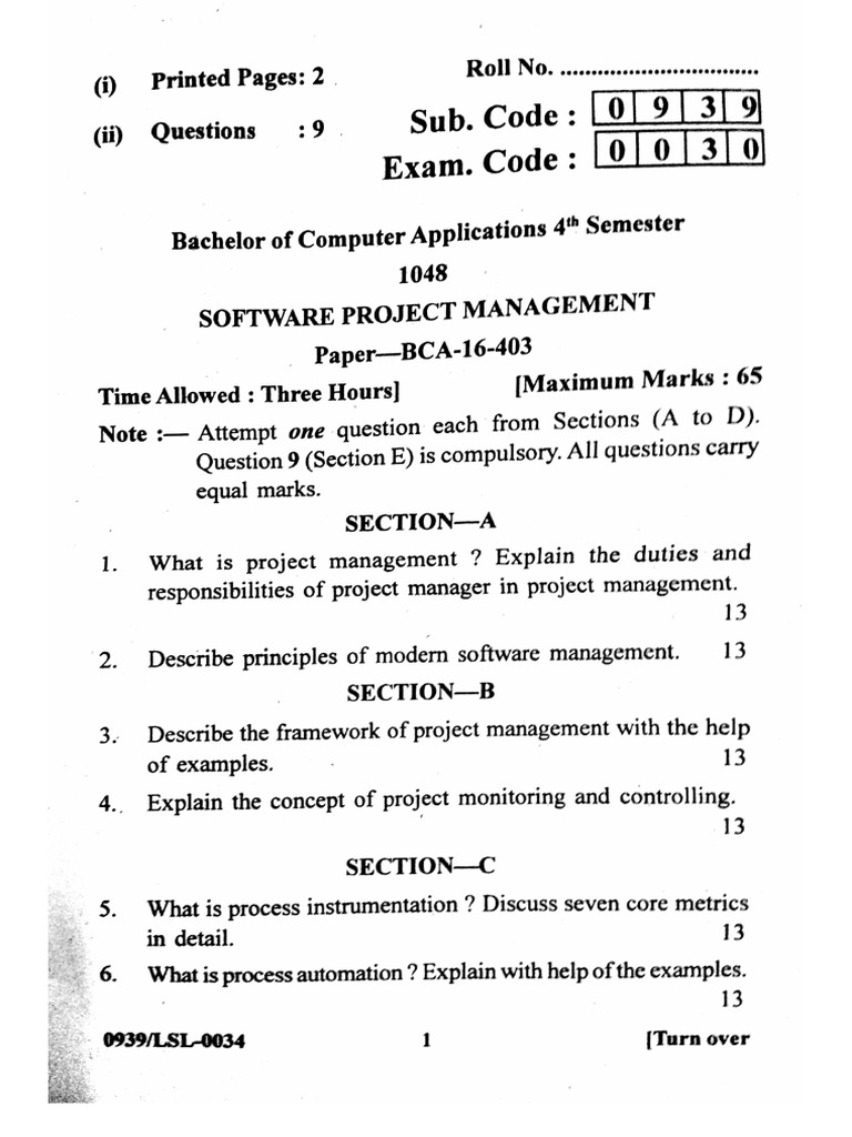 BCA - 4th Sem - Software Project Management - BCA-16-403 - May 2018 | PDF